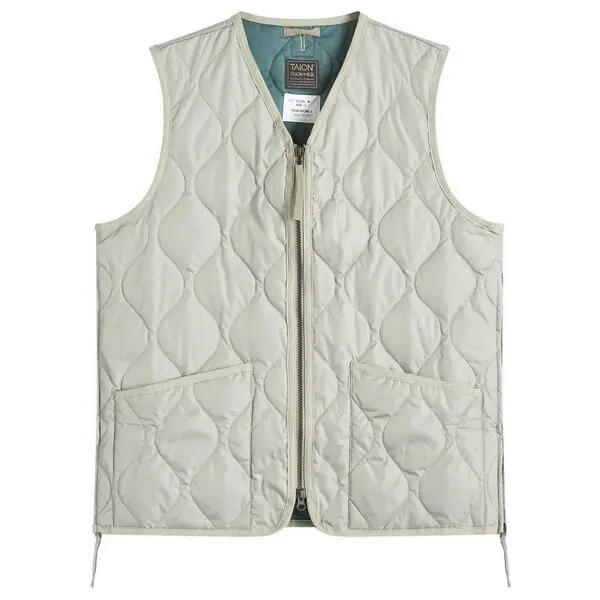 Taion Military Zip V-Neck Down Vest - Dark Sage Green | Editorialist